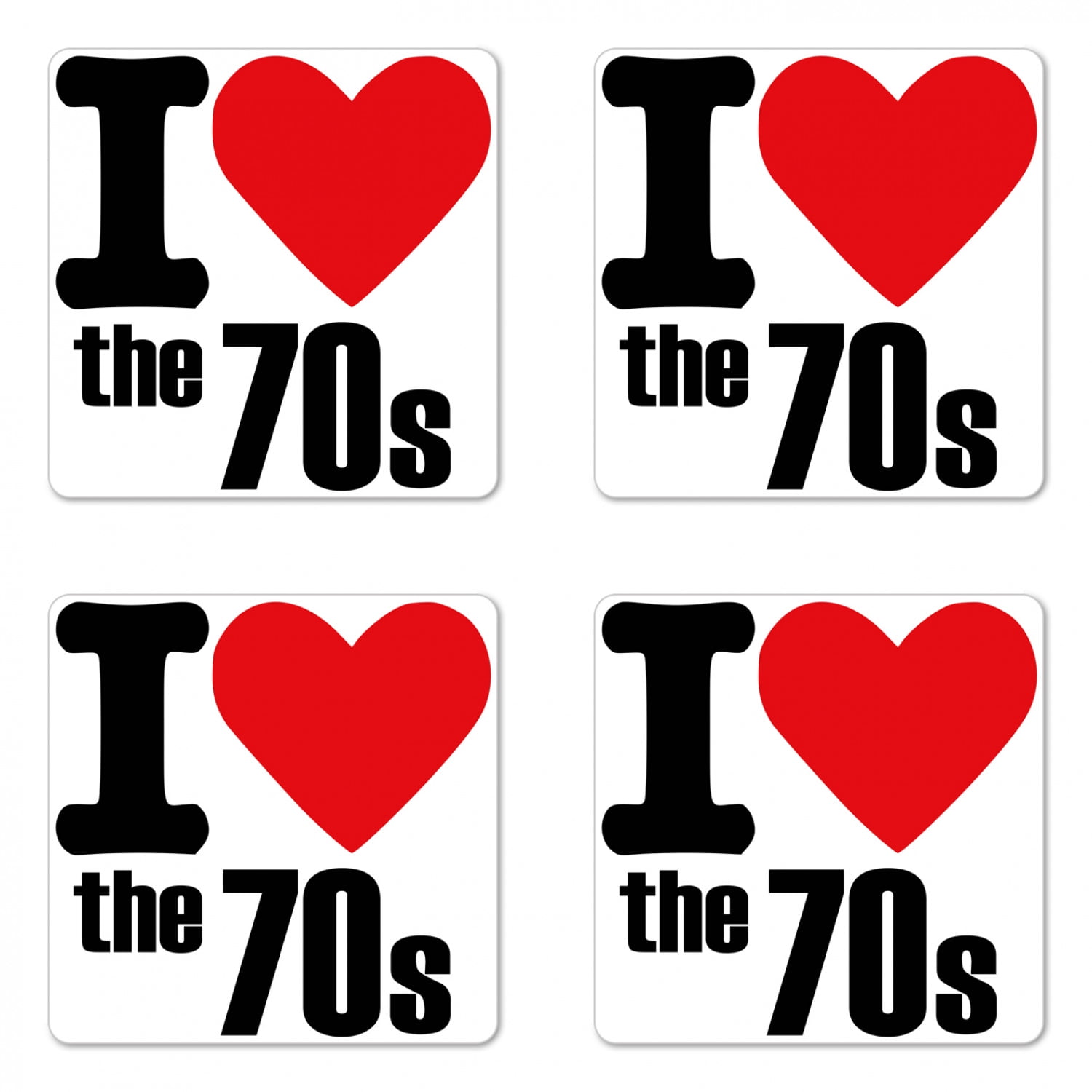 70s Party Coaster Set of 4, I Love the 70s Pictogram Party Card ...