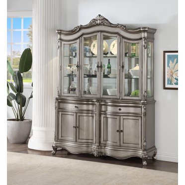 ACME Vendome Hutch and Buffet with 4 Glass Doors in Antique Pearl ...