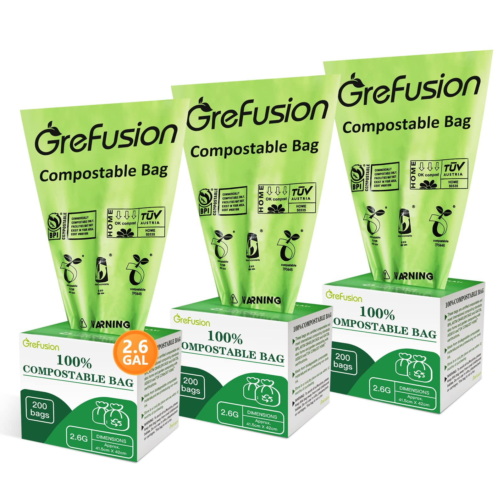 Compostable Trash Bags for Kitchen Compost Bin 2.6 Gallon,300 Count ...