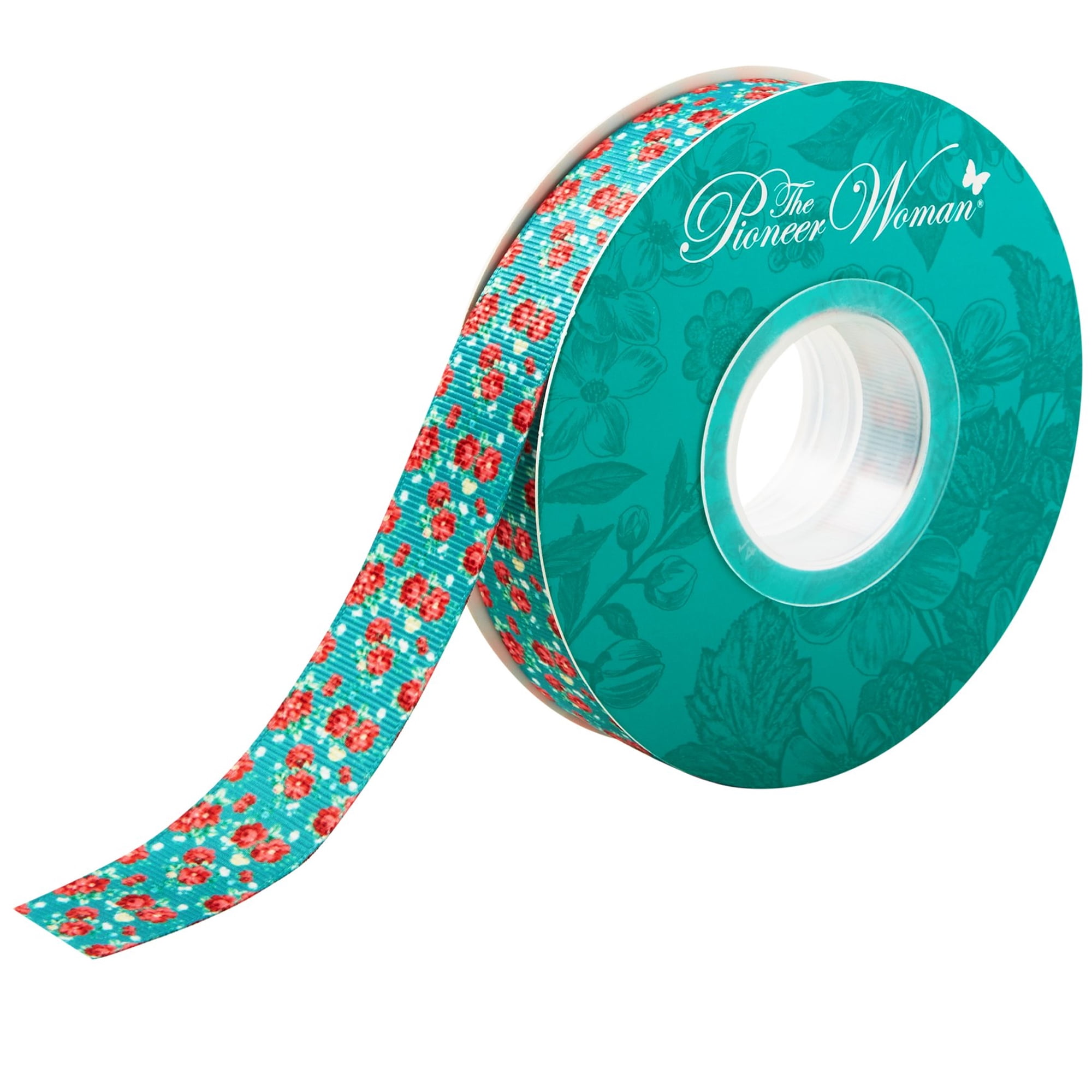 The Pioneer Woman Vintage Floral Teal Grosgrain Ribbon, 7/8" x 3 Yards ...