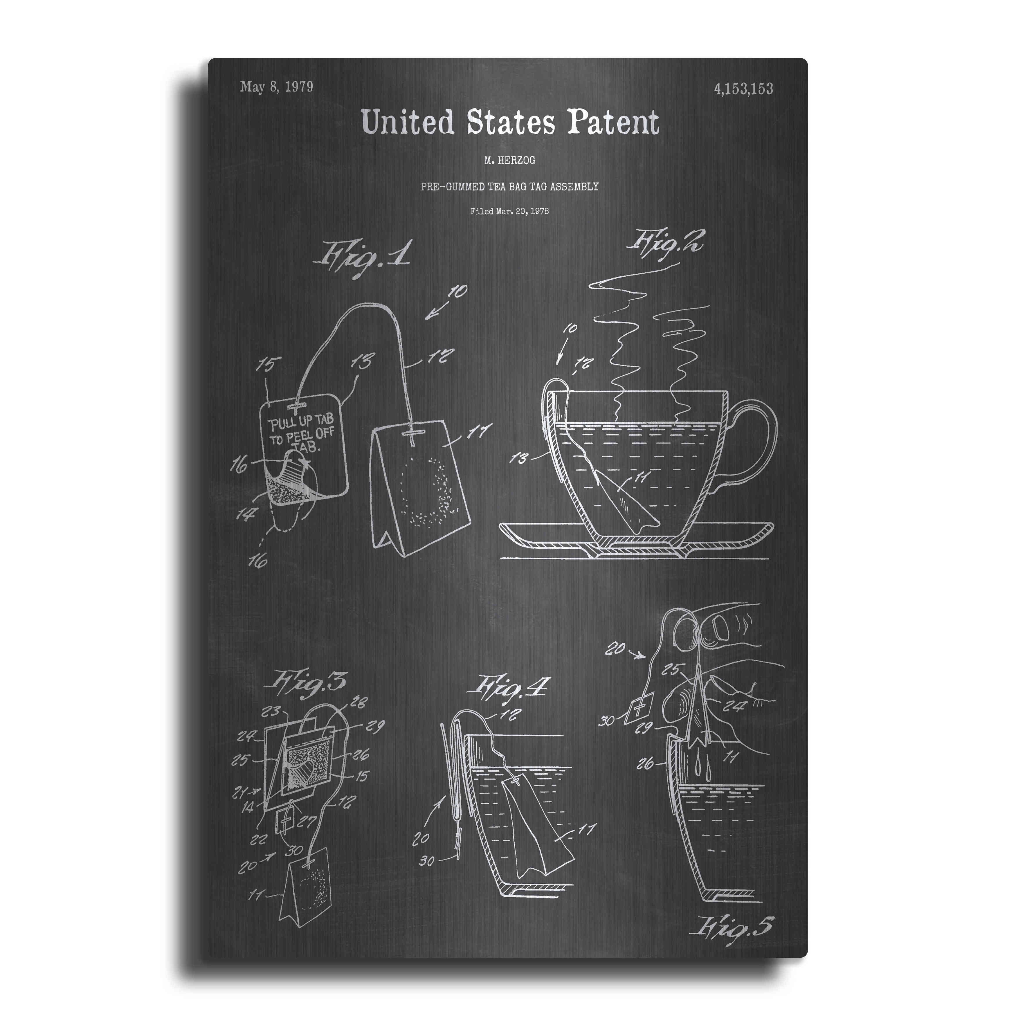 Luxe Metal Art 'Tea Bag Vintage Patent Blueprint' by Epic Portfolio ...