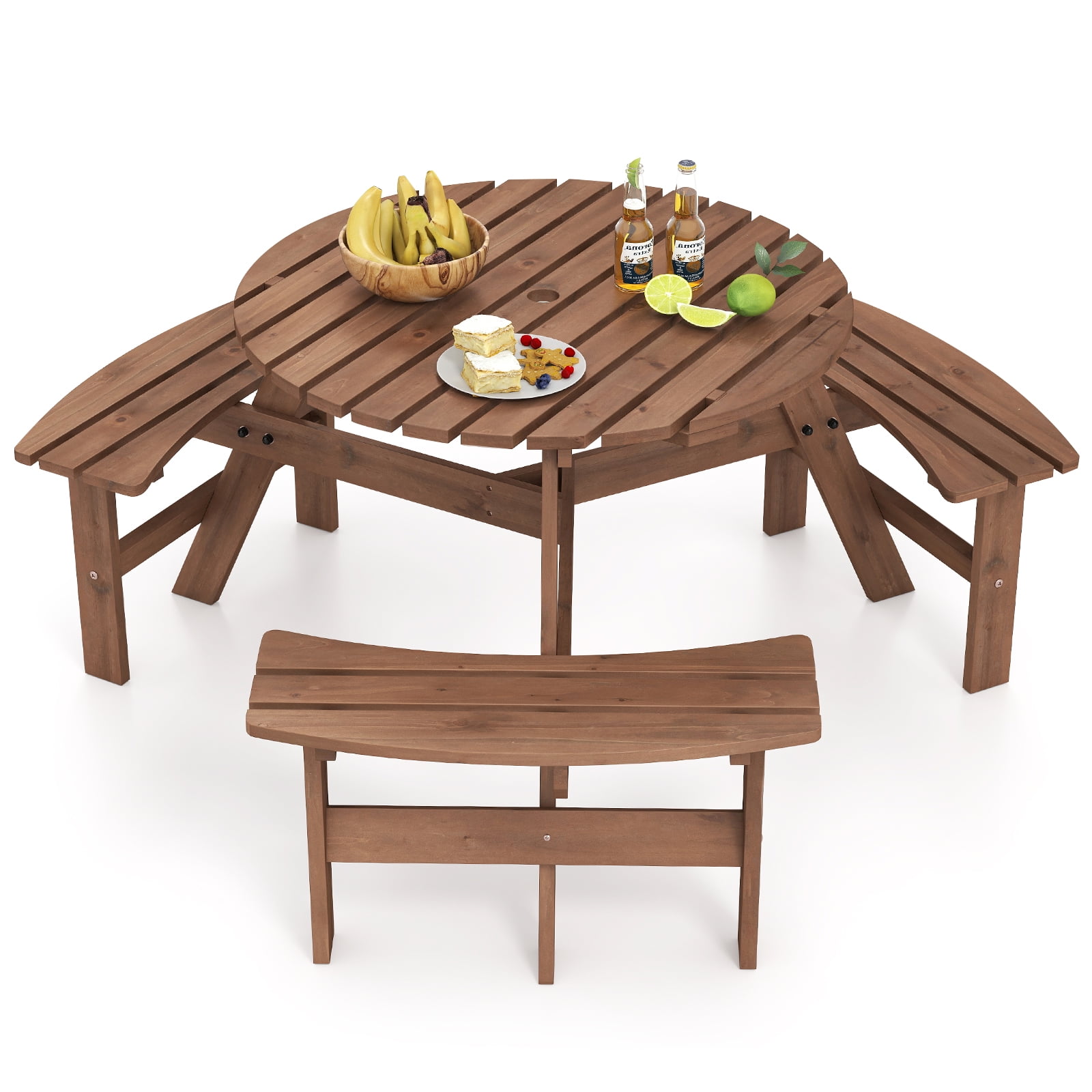 Click here for Gymax 6-Person Round Picnic Table Set W/ 3 Built-I... prices