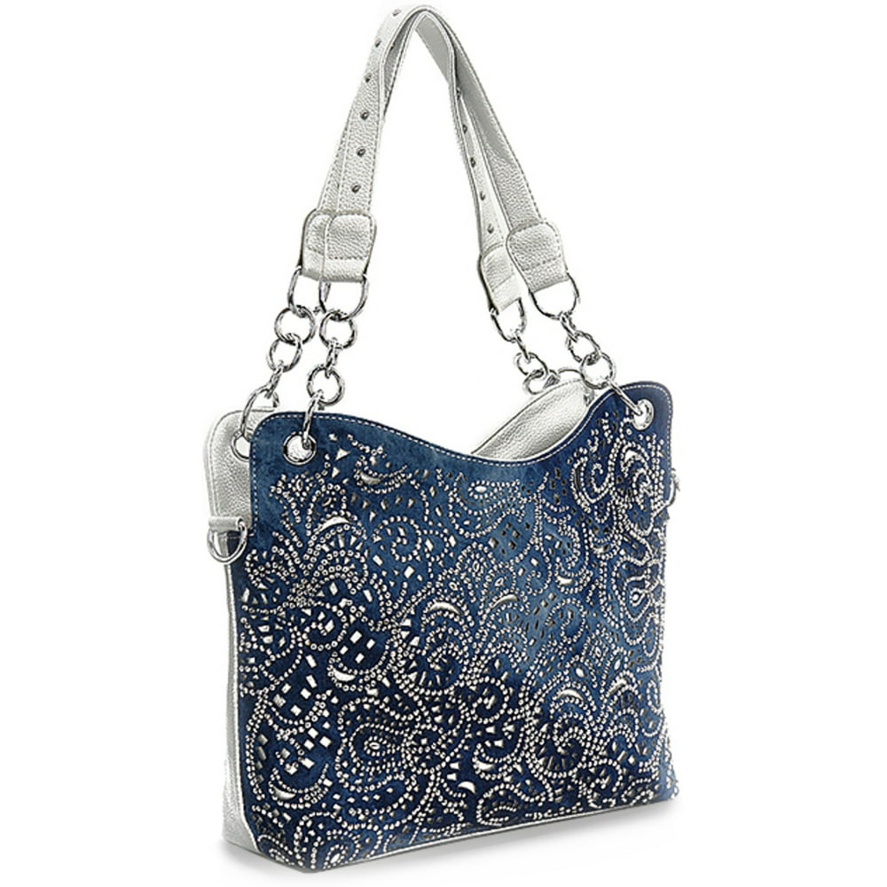 Zzfab - ZZFAB Rhinestone Purse Double Chain Handles Laser cut Bling ...