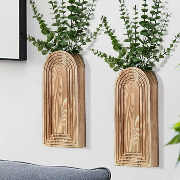 2 Pack Wooden Wall Vase Set - Black Finish Modern Farmhouse & Boho Wall ...