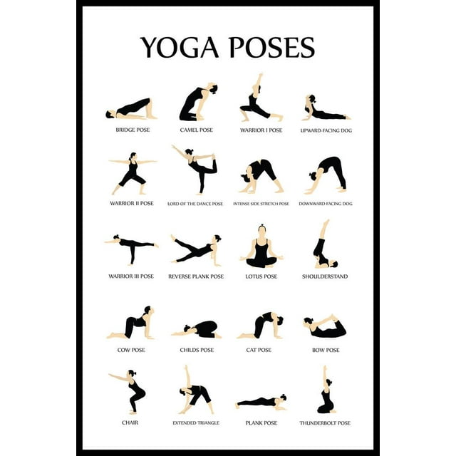Workout Posters For Home Gym Yoga Poses Reference Chart Studio Black ...