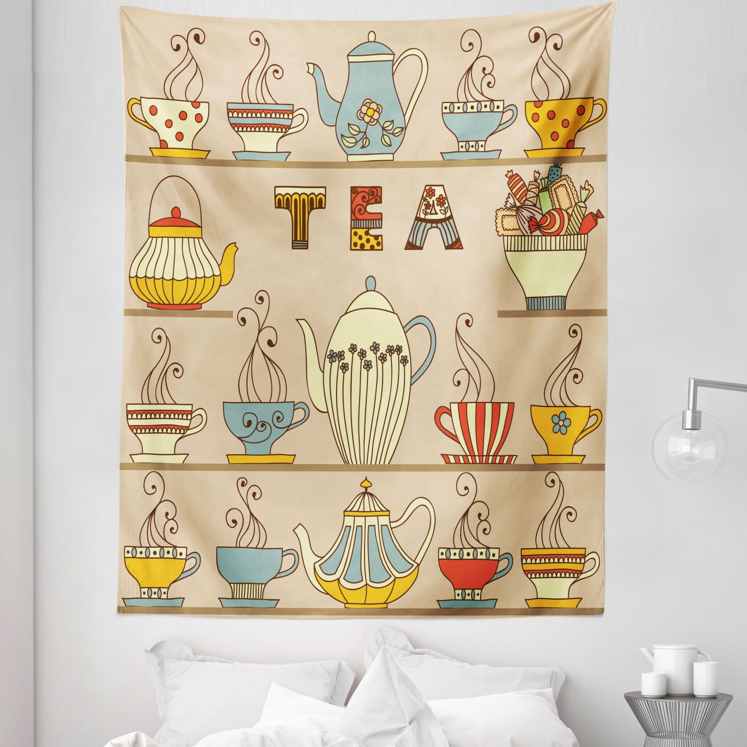 Tea Tapestry, Ornamental Teapots Cups Old Fashioned Afternoon Kitchen ...