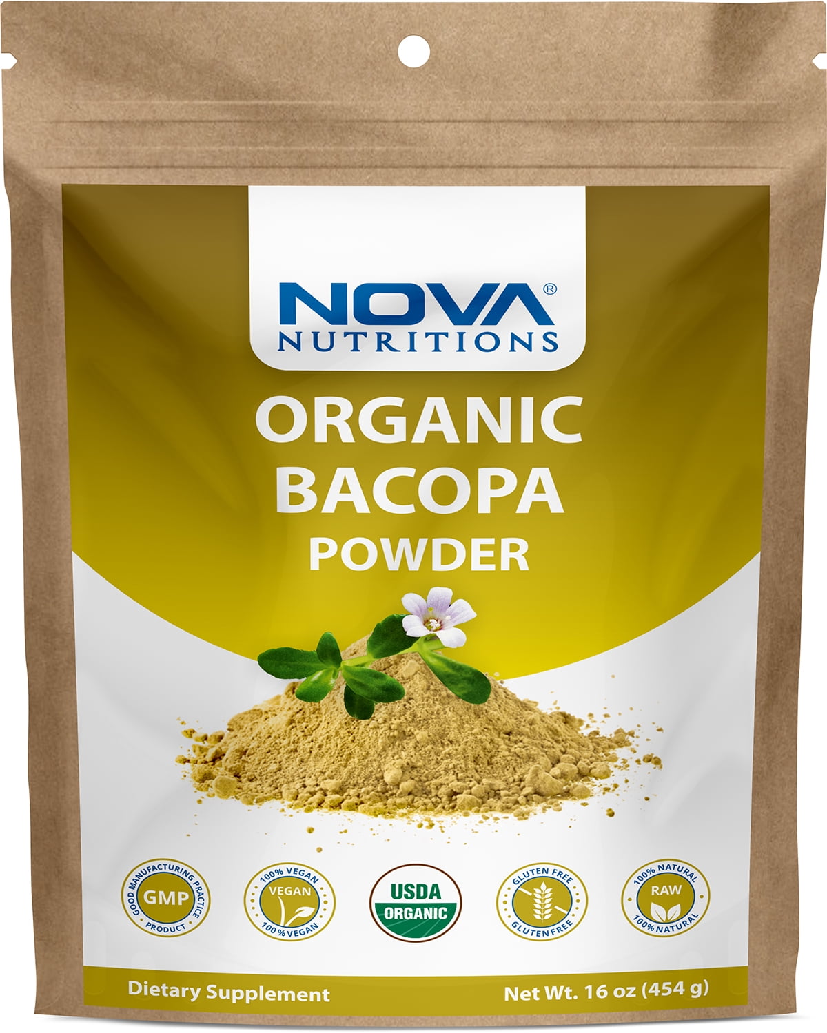 Nova Nutritions Certified Organic Bacopa Powder 16 OZ (454 gm) - Also ...