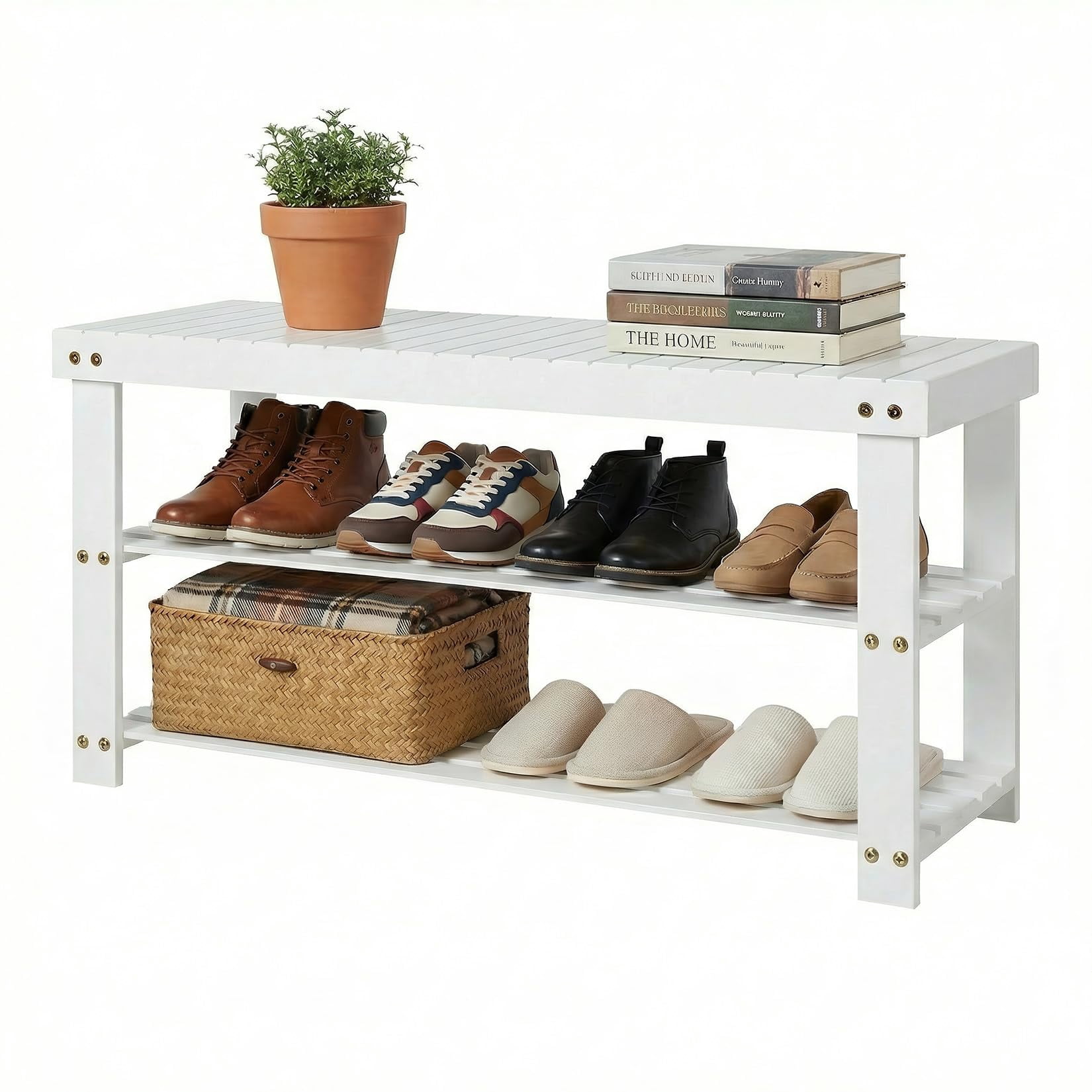 Shoe Rack Bench, 3-Tier Bamboo Shoe Storage Organizer with Seat, Heavy ...