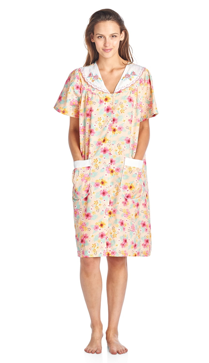 Casual Nights Women's Woven Snap-Front Lounger House Dress - Walmart.com