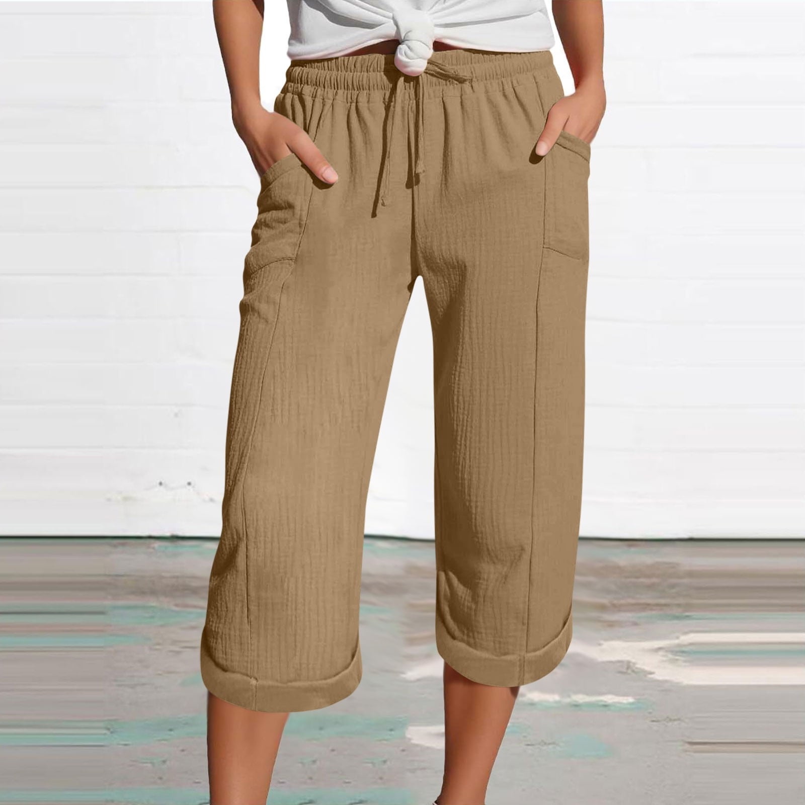 Click here for Soki Womens Casual Capri Pants Elastic Waist Draws... prices