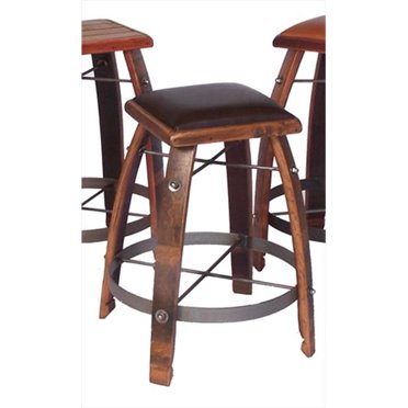 Wood & Leather Counter Height Stool with Low Back, Dark walnut & Dark ...