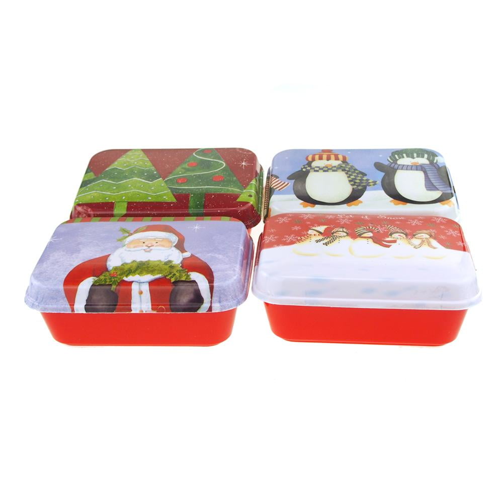 Christmas Cookie Plastic Rectangle Containers, 4-Style, 8-1/2-Inch, Red ...
