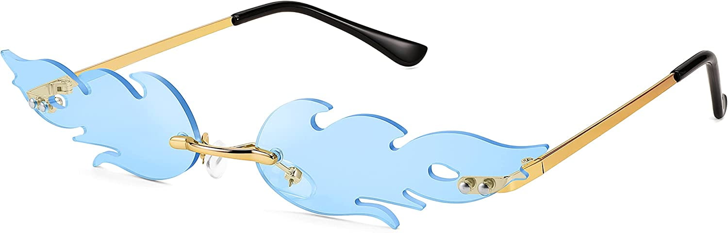 FEISEDY Fire Flame Sunglasses for Women Mirror Rimless Fire Shaped ...