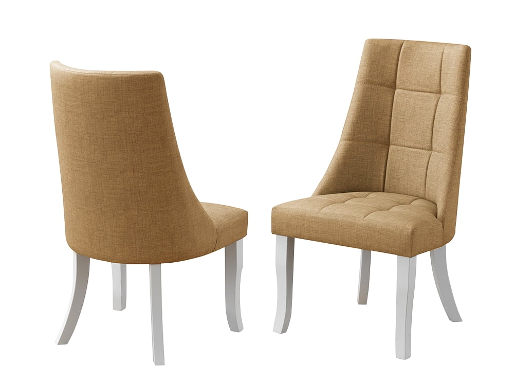 Lexie Parsons Dining Chairs, Yellow Vinyl Upholstery & White Wood Legs ...