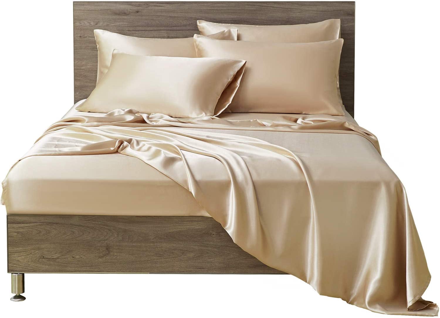 HTOOQ Satin Bed Sheets, Queen Size Sheets Set, 6 Pcs Silky Bedding Set ...