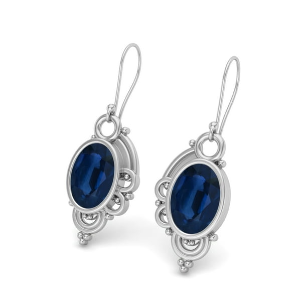 7X5 MM Oval Blue Sapphire 925 Sterling Silver filigree Dangle Women Wedding Earrings - Walmart.ca