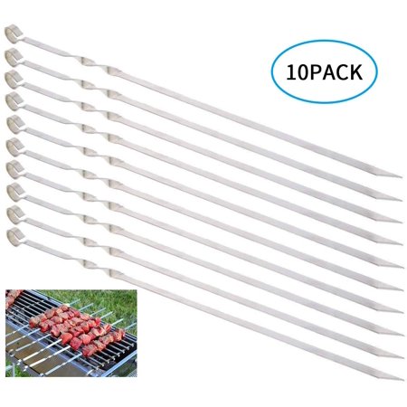 Grill Kabob Skewers 37.5cm, Flat Kebab Skewers Grill Skewers Meat Skewers, 10-Piece Set ...