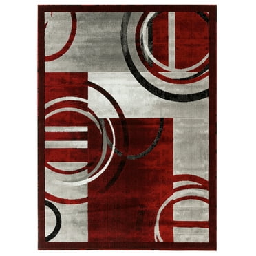 Allstar Red Round Modern Geometric Grey and Black square design Area ...