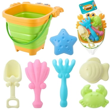 Glittery Plastic Beach Pails with Shovels 7 inches for Kids Sand Castle ...