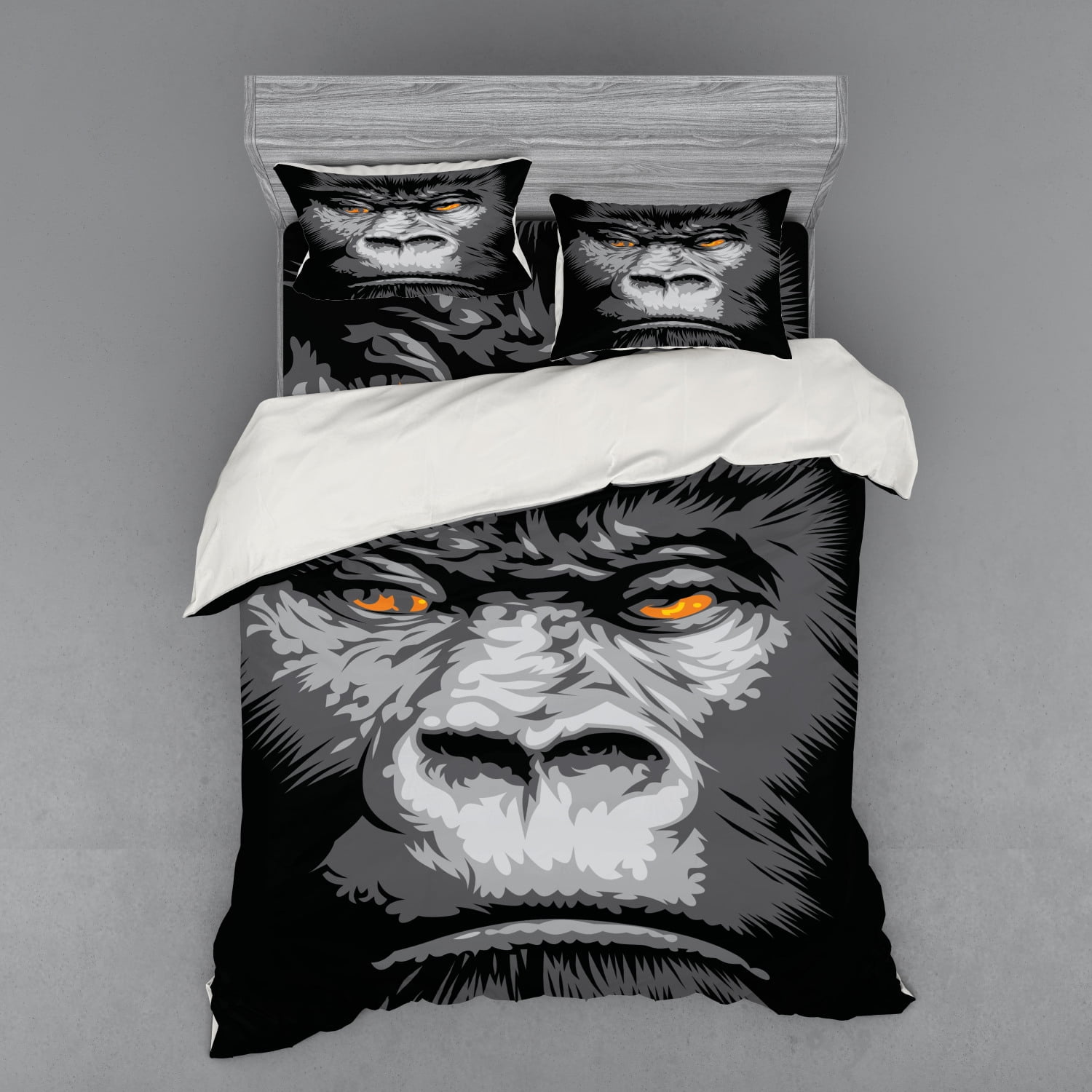 Modern Duvet Cover Set, Close up Gorilla Portrait with Orange Eyes Zoo ...