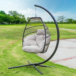 Better homes & gardens lantis patio wicker hanging chair with stand and blue cushion store