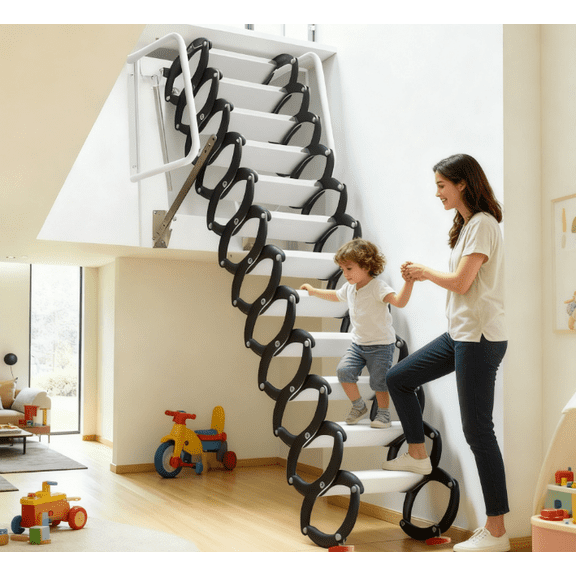 Wall-Mounted Folding Stairs, 12 Steps, 3.2m Folding Loft Staircase with ...