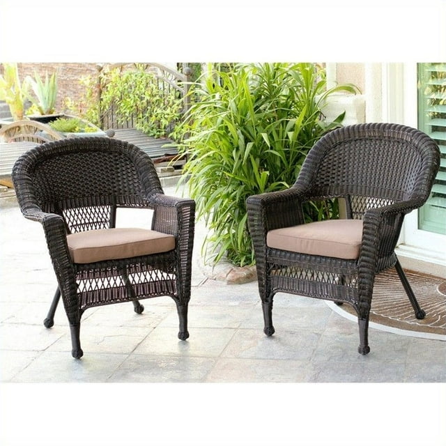 Jeco Outdoor Woven Wicker Chair in Espresso with Brown Cushion (Set of ...