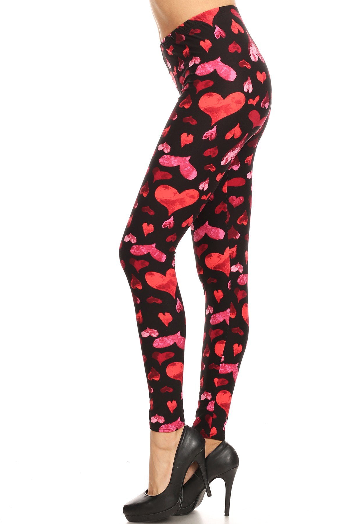 Izzyzx Womens Plus Valentine Big Red Heart Pattern Printed Leggings