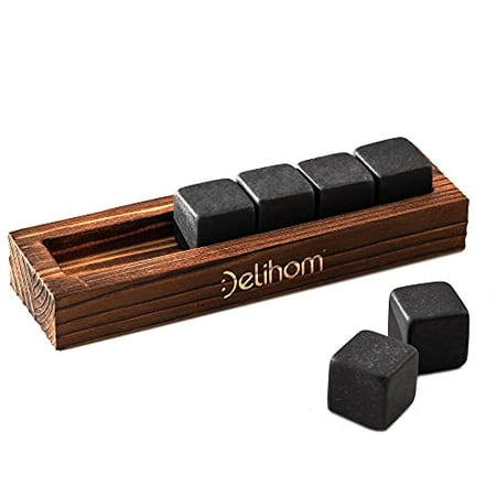 Delihom Whiskey Stones, 6 Granite Whiskey Rocks in a Wood Presentation ...