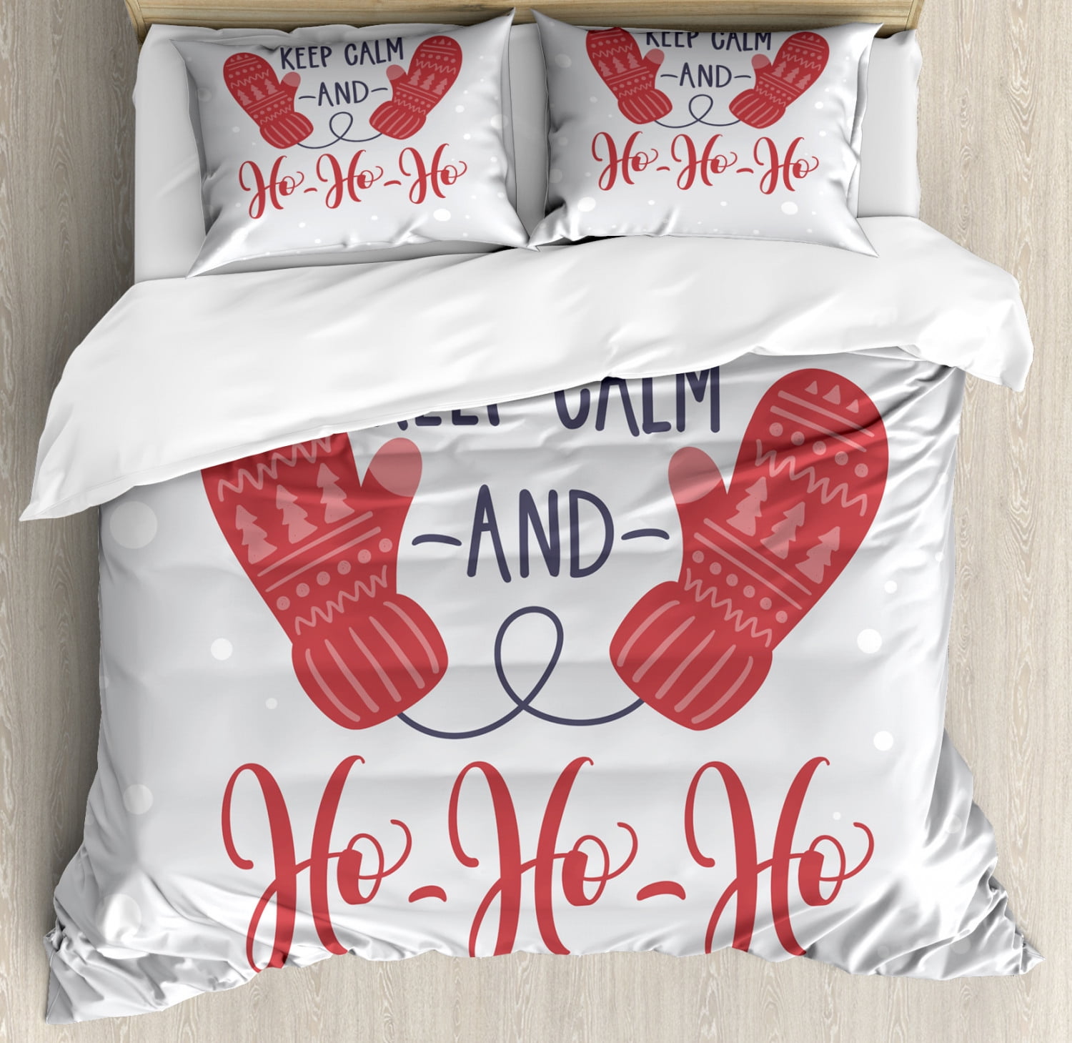 Keep Calm Queen Size Duvet Cover Set, Christmas Fun Theme with Snowfall ...