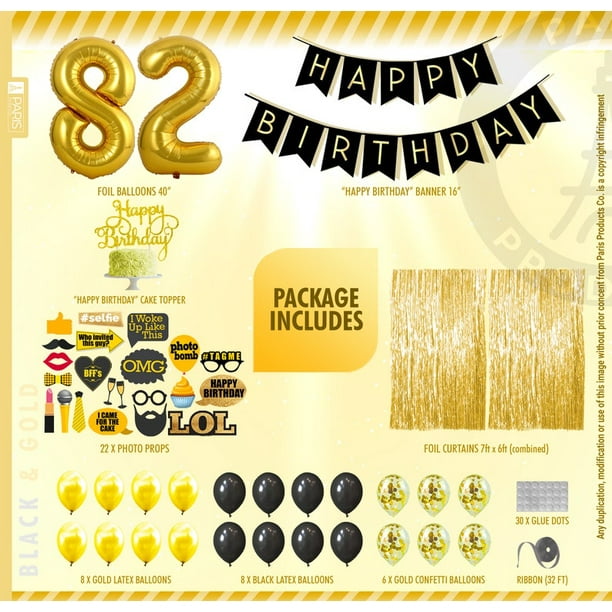 82nd Birthday Decoration Black and Gold for Boy & Girl, 82nd Cake ...
