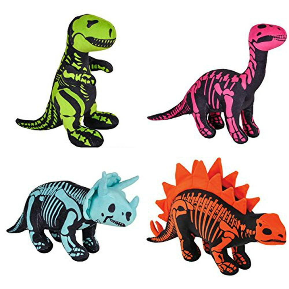 Skeleton 4 Piece Plush Skeledon Dinosaur Set- T-Rex, Triceratops ...