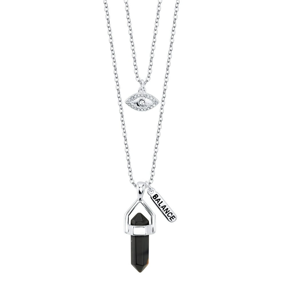 Believe by Brilliance - Fine Silver Plated Onyx Two Layer Necklace, 16 ... Believe by Brilliance - Fine Silver Plated Onyx Two Layer Necklace, 16 ...