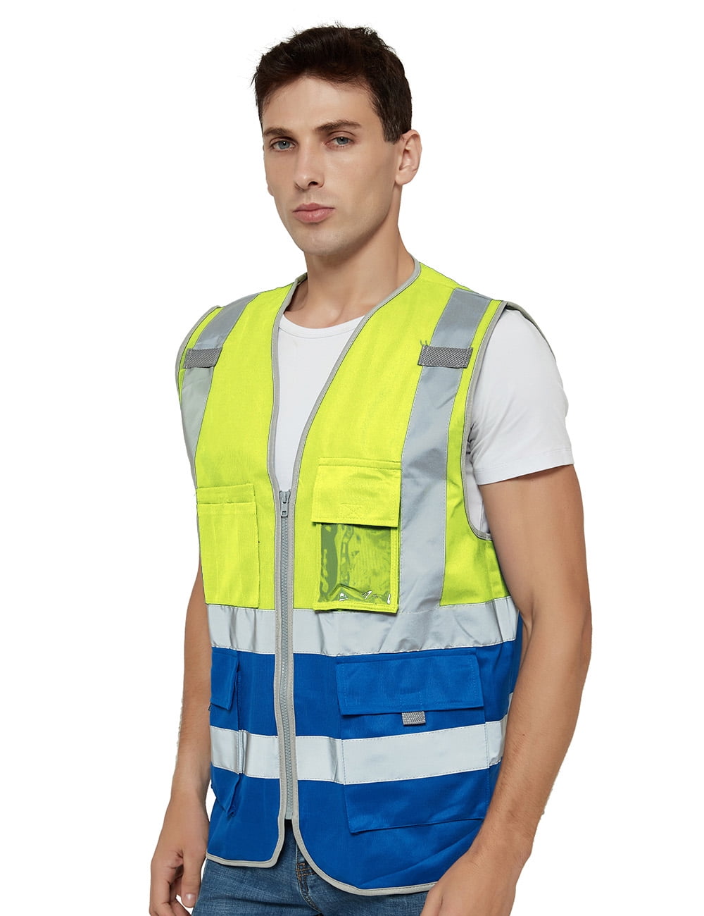 TOPTIE Class 2 High Visibility Zipper Front Safety Vest With 9 Pockets ...