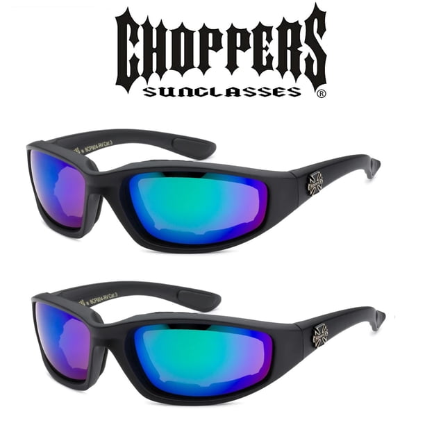 2 Pair Choppers Padded Foam Sunglasses Motorcycle Ride Glasses Blue ...