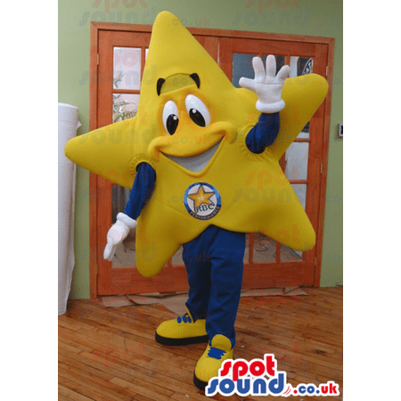 Happy Yellow Star Plush SPOTSOUND Mascot With A Logo Wearing Sneakers ...