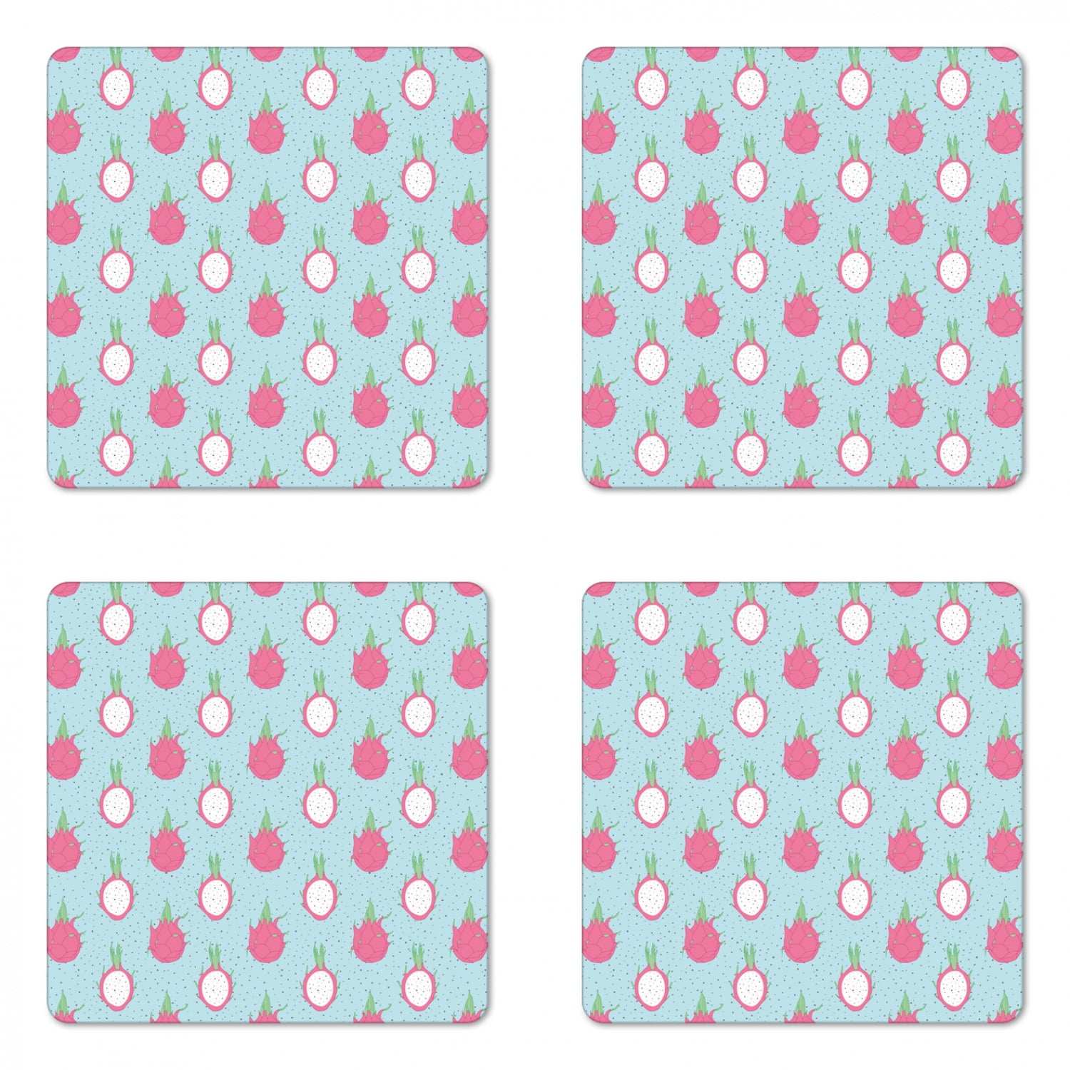 Fruits Coaster Set of 4, Hand Drawn Like Sketch of Exotic Dragon Fruit ...