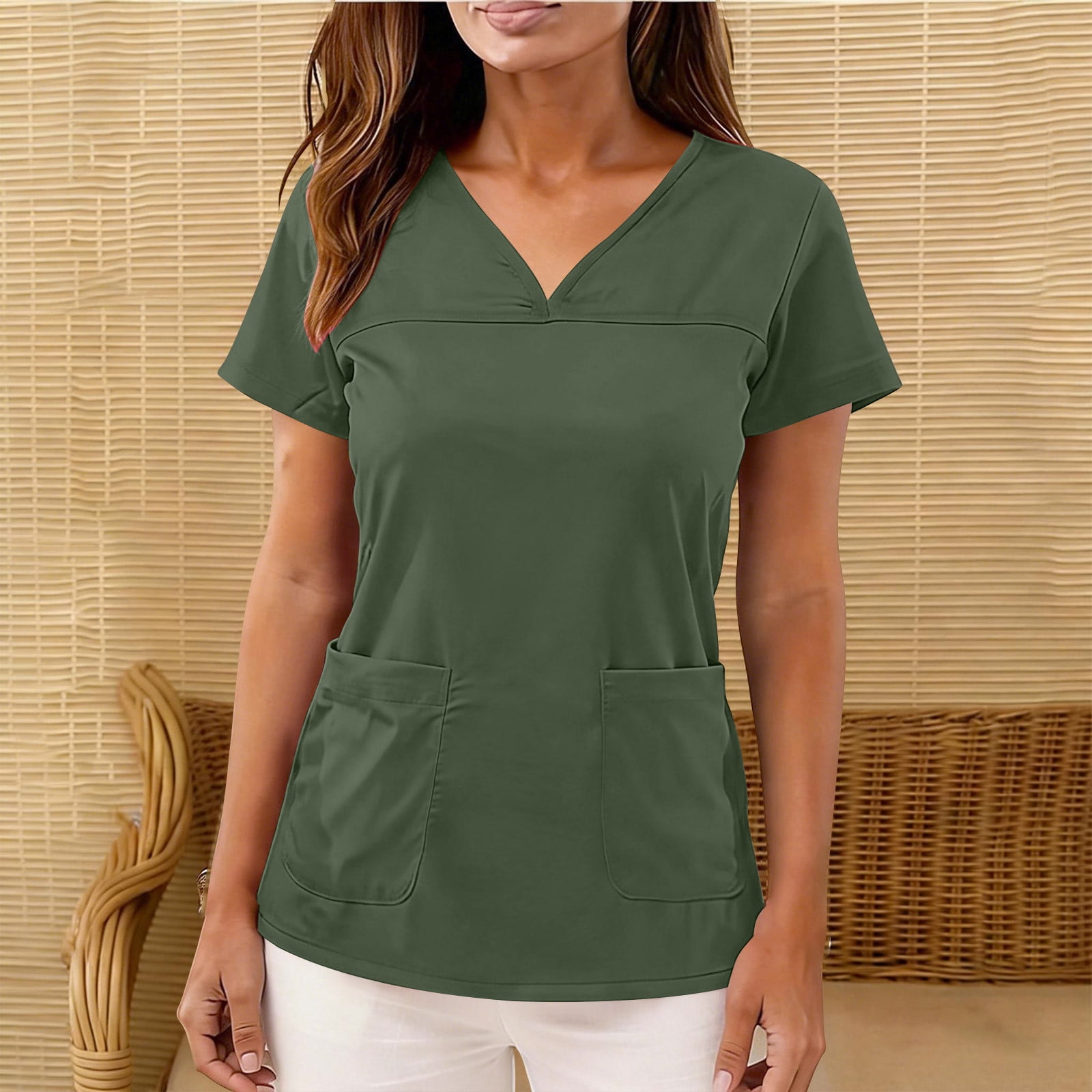 Click here for Nuoqisi Scrub For Women V-Neck Top Traditional Fit... prices