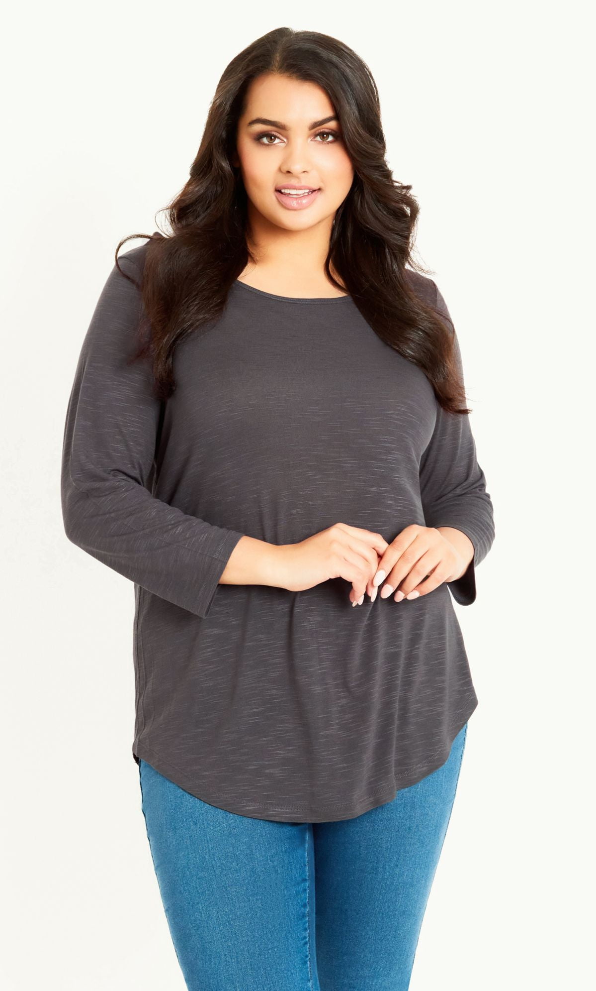 Evans Women's Plus Size 3/4 Sleeve Relaxed Fit Slash Neck Top - Walmart.com
