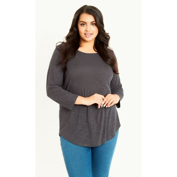 Evans Women's Plus Size 3/4 Sleeve Relaxed Fit Slash Neck Top - Walmart.com