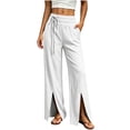 Cagogo Women Wide Leg High Waisted Side Slit Lounge Pants with Pockets ...