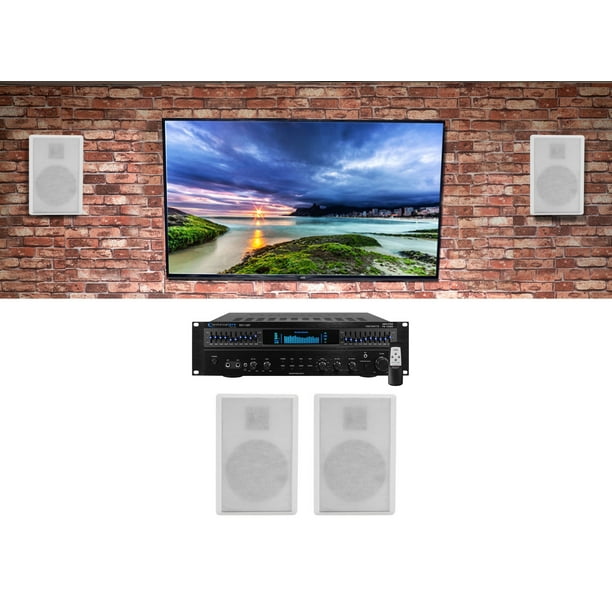 Technical Pro RX113 Home Theater Amplifier Receiver+4) 5.25" White Wall ...