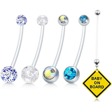 KSCD CZ Pregnancy Belly Button Rings 14G Sport Maternity Flexible ...