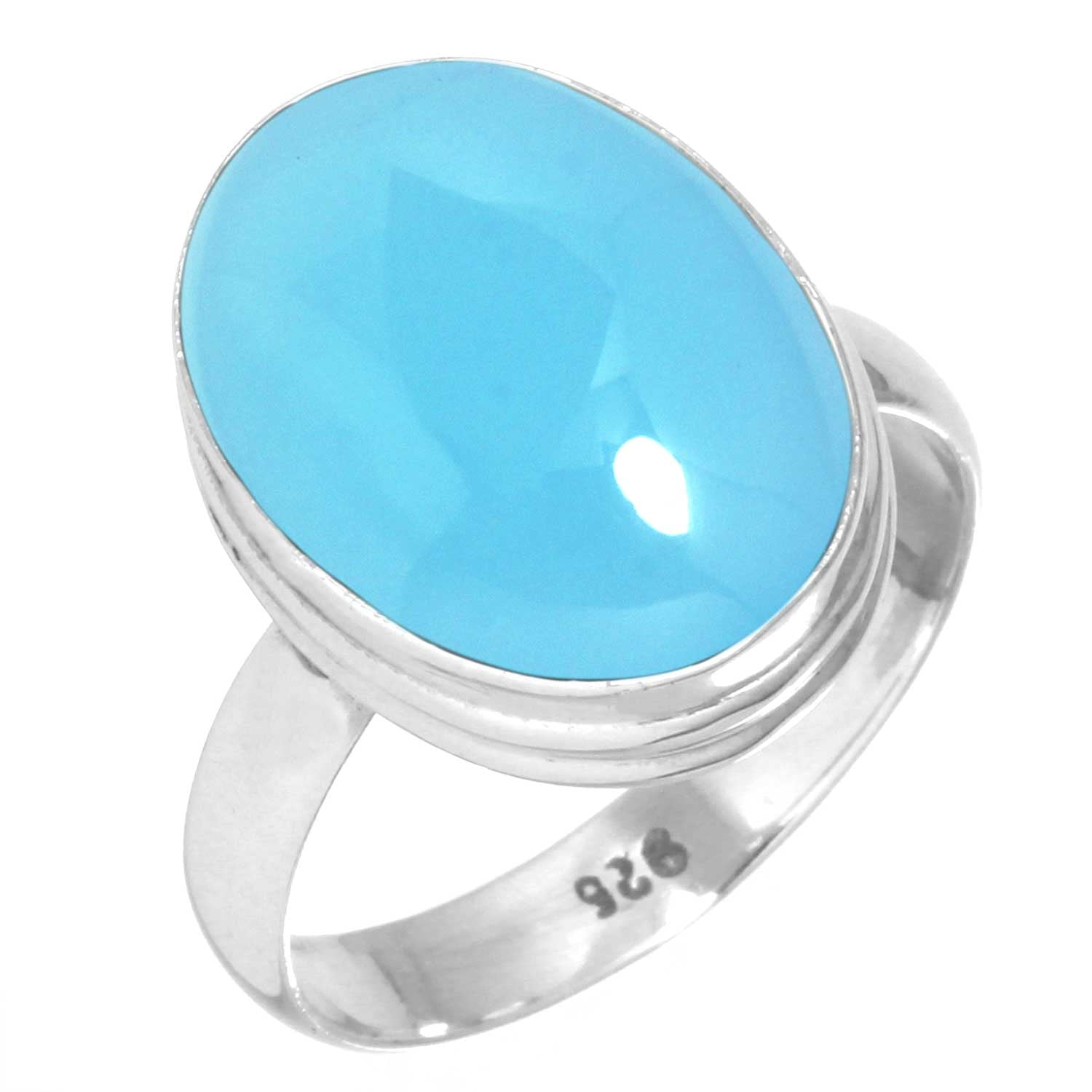 925 Sterling Silver Ring For Women - Girls Blue Chalcedony Gemstone ...