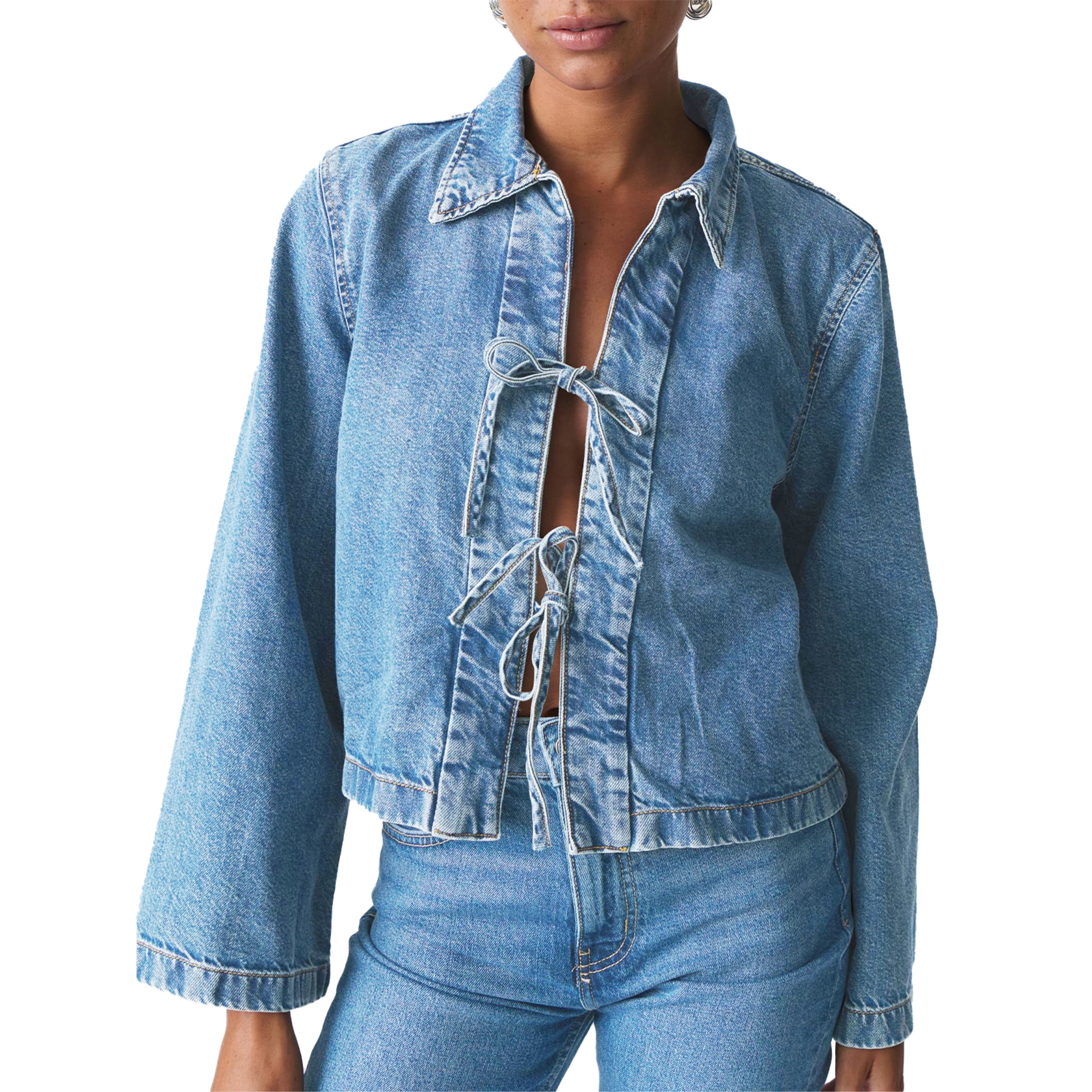 Click here for Gupgi Women Denim Jacket Fashion Tie Front Lapel N... prices