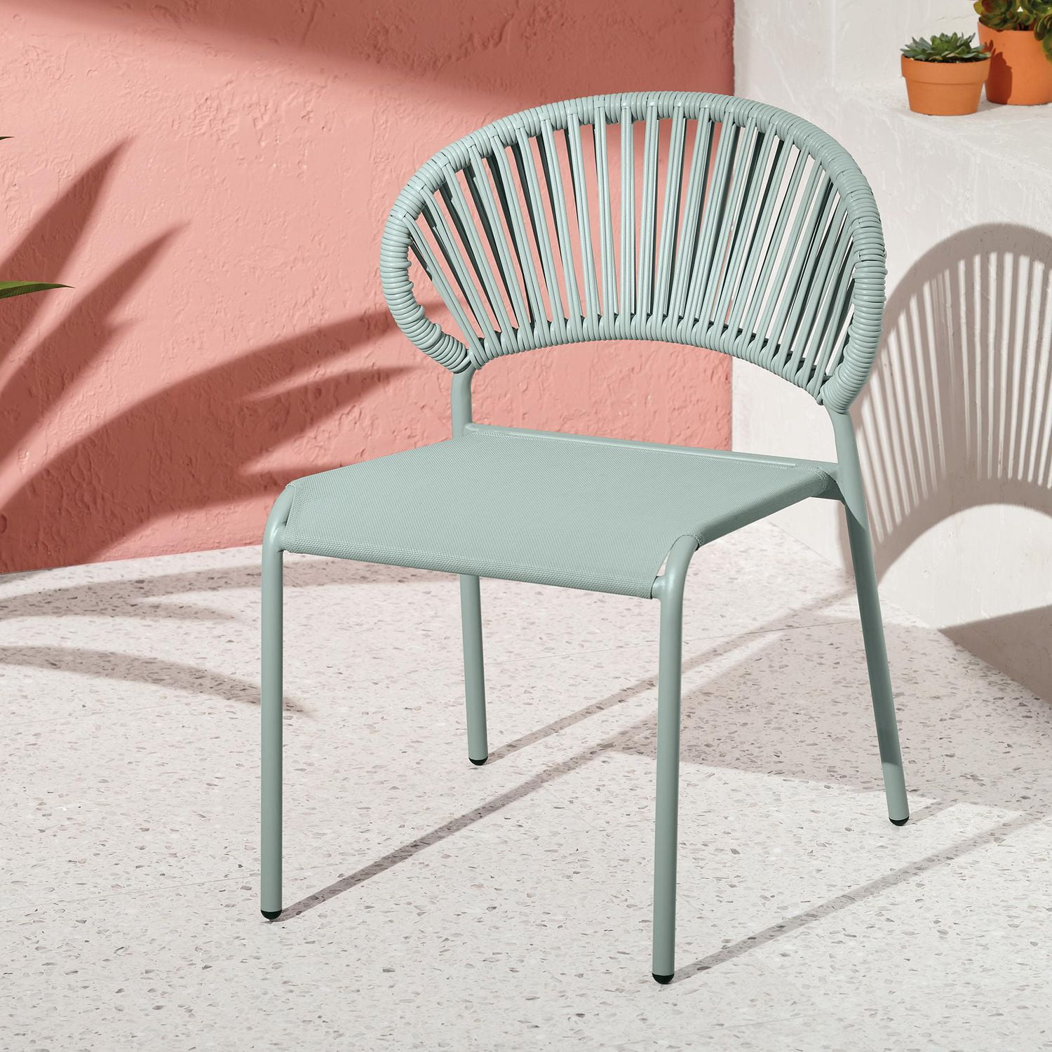 Mainstays Patio Wicker & Sling Stacking Chair, Handwoven wicker ...