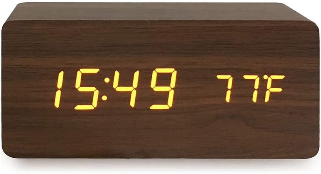 Digital Alarm Clock, With Wooden Electronic Time Display, 3 Alarm ...