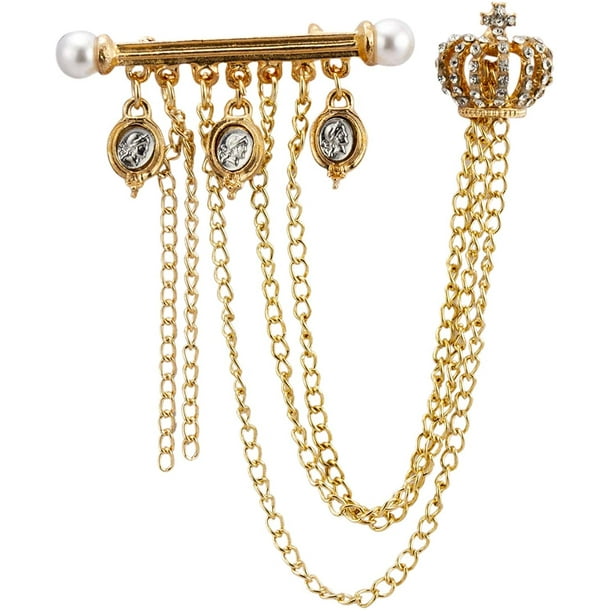 Gold Crown with Hanging Chains and Pearl Ending Gold Bar Detailing ...
