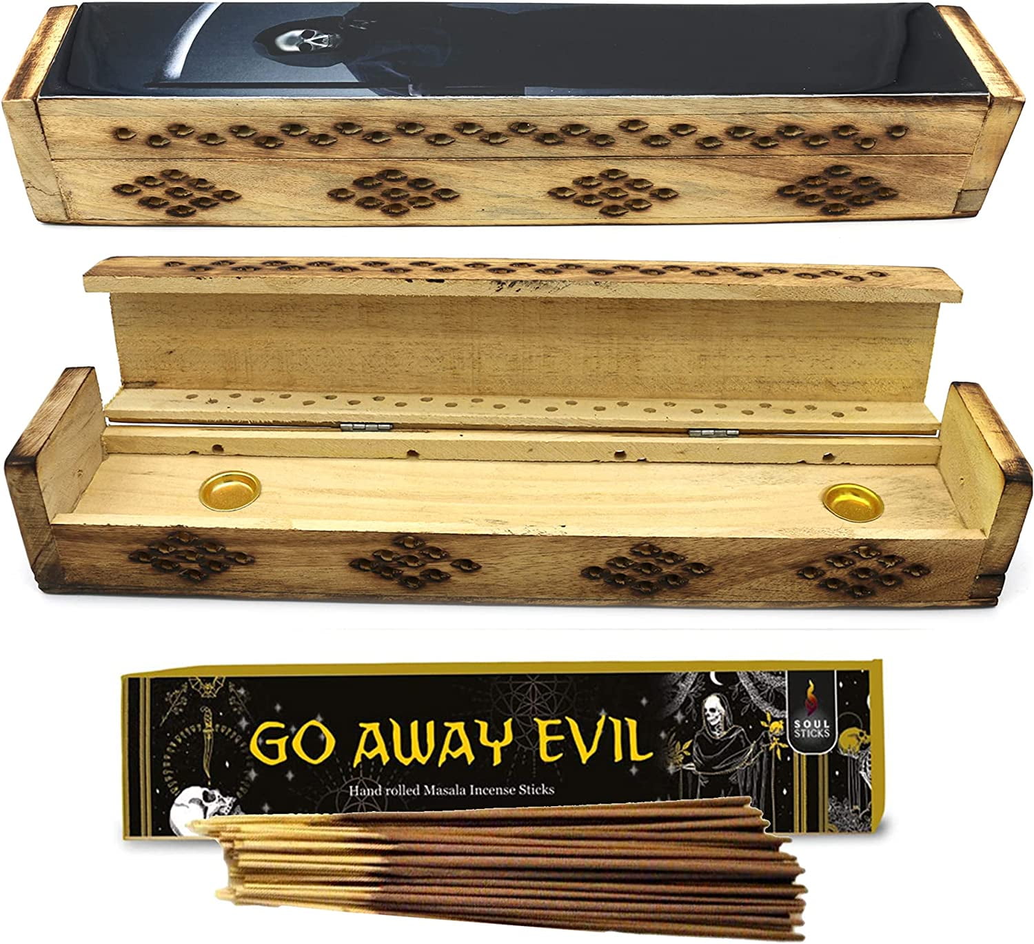 Soul Sticks Grim Reaper Handmade Carved Incense Burner Wooden Coffin ...