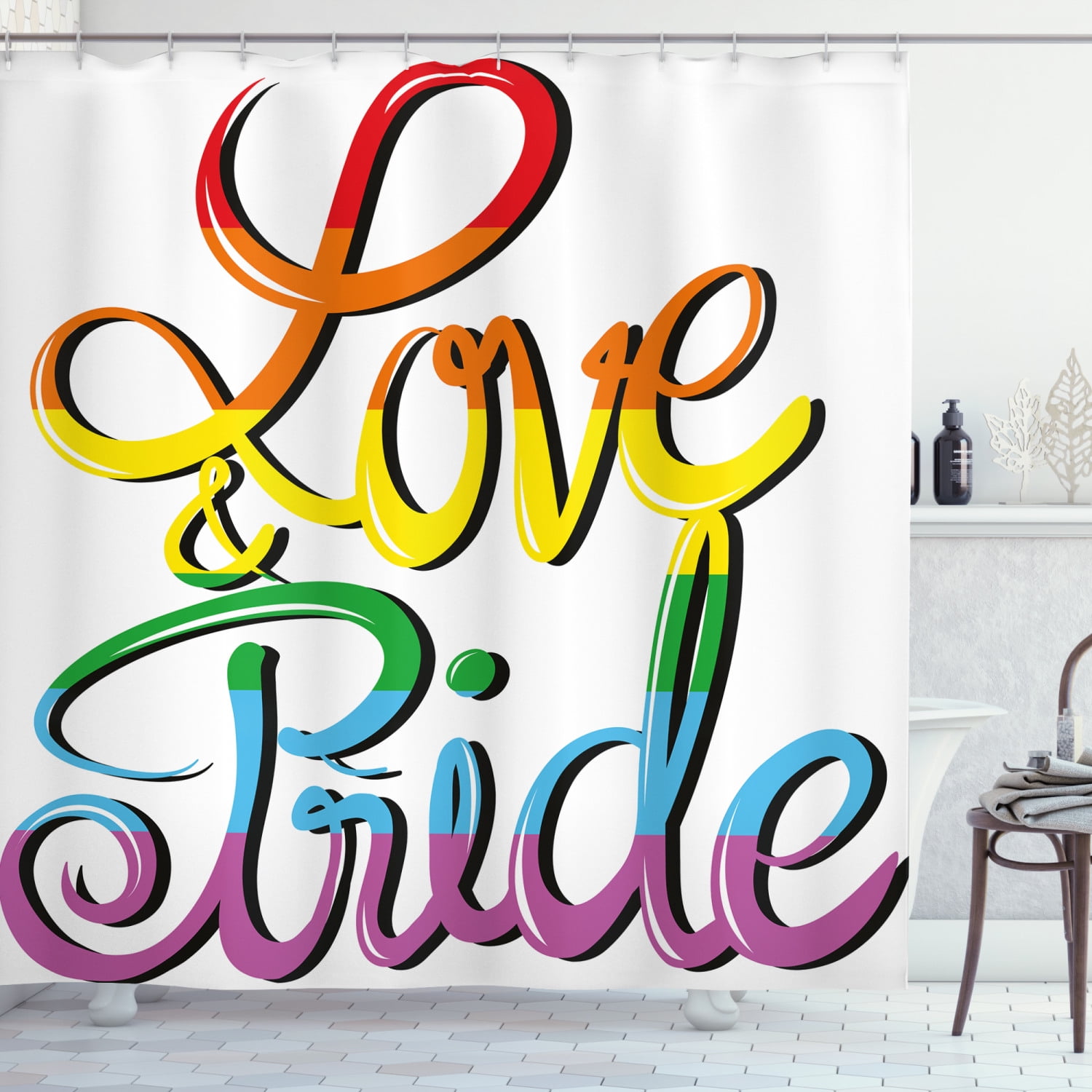 Pride Shower Curtain Love And Pride Text Design Stylized Lettering